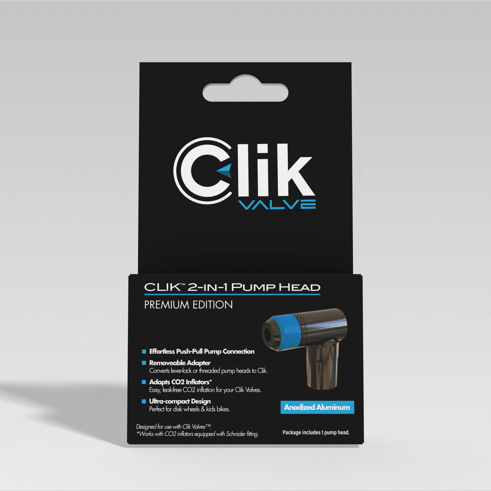 Clik 2-in-1 Right Angled Pump Head & Removeable Pump Adapter (Aluminum